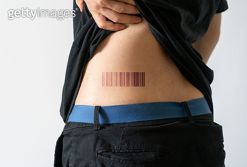 a barcode printed on the human body, personal identification technology ...