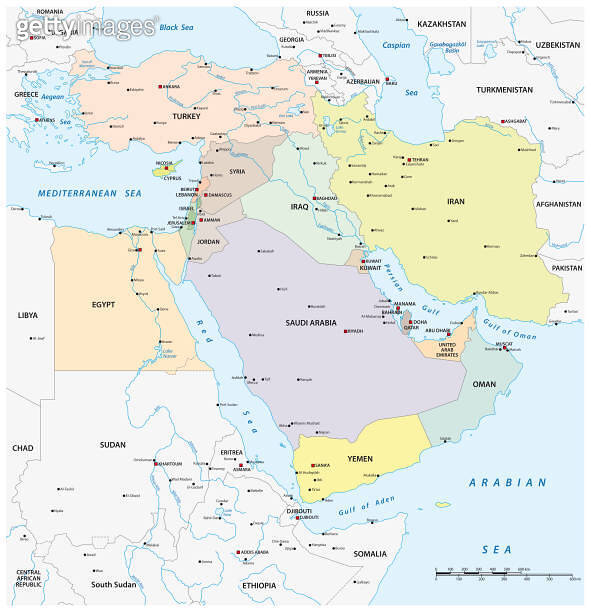 Vector map of middle east geopolitical region (1448307313) - 게티이미지뱅크