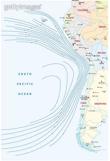 Map of the Humboldt or Peru Current on the west coast of South America ...