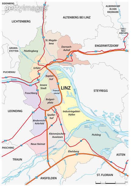 road and administrative vector map of the upper austrian capital Linz ...