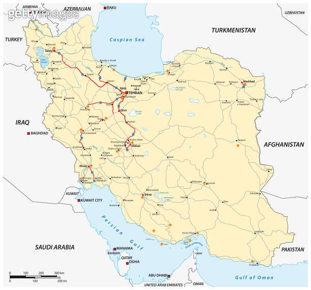 Highly detailed physical road map of Iran (1368894487) 일러스트, 무료 일러스트 ...
