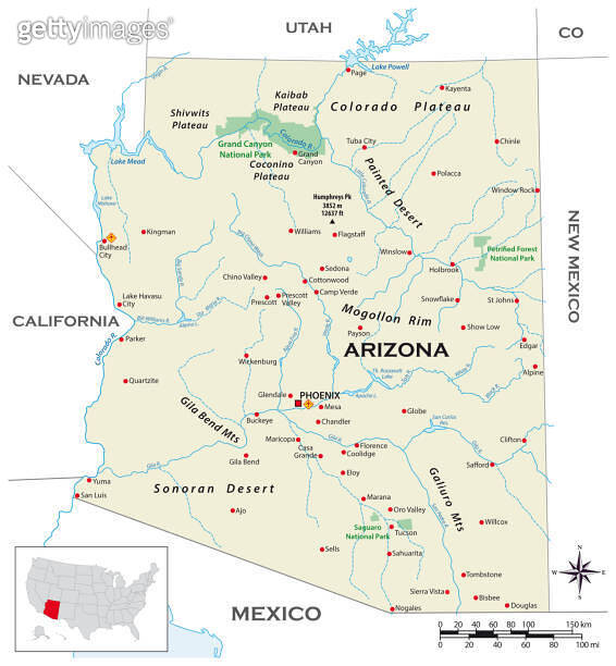 Highly detailed physical map of the US state of Arizona 이미지 (1422738721 ...