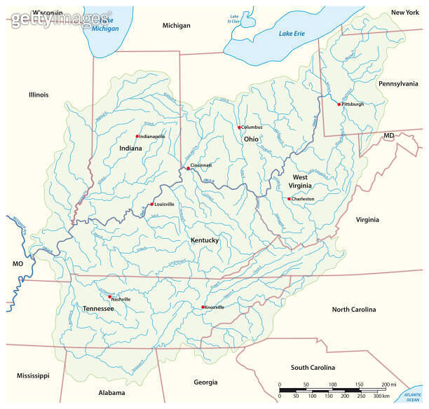 vector map Drainage Basin of the Ohio River, USA 이미지 (1363789097) - 게티이미지뱅크