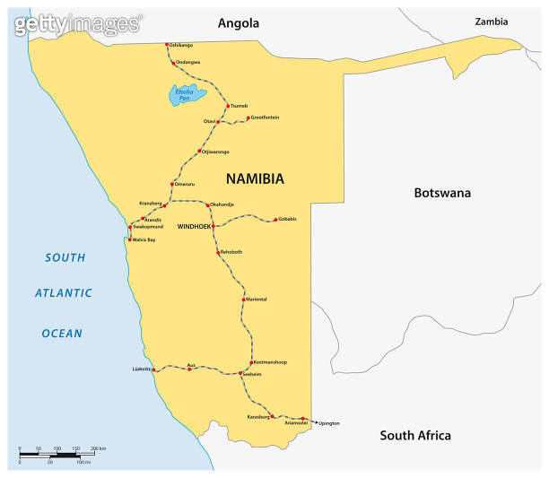 Route network map and train stations in Namibia 이미지 (1393264527) - 게티이미지뱅크
