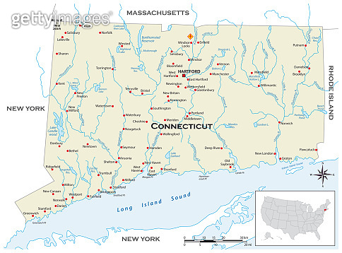 Highly detailed physical map of the US state of Connecticut (1424168953 ...