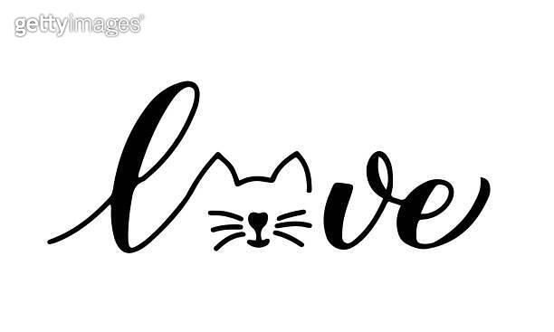 Love cat calligraphy lettering. Pet lover concept. Vector template for ...