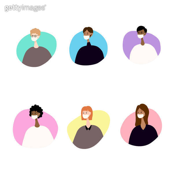 Diverse Masked People Avatar Bubble Icon Set - Profile Diverse Faces ...