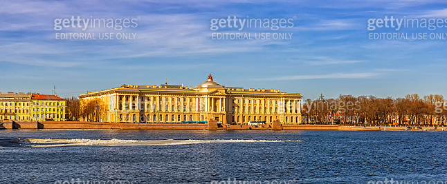 Saint Petersburg landscape of the University Embankment with the Institute of Painting and ...