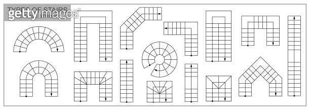 Set of types of stairs top view. Stairway symbols and icons in plan or ...