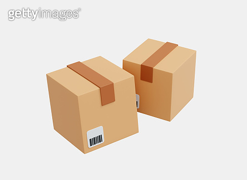 3D Cardboard box or delivery package. Shipping logistic and delivery ...