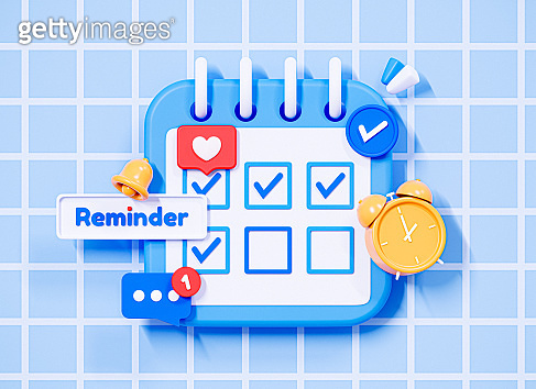 3D Calendar with daily reminders. Business planning with alarm clock ...