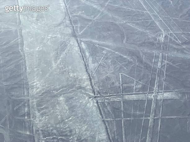 Nazca Line Spider geoglyph in Nasca desert plateau, Nazca culture Peru ...