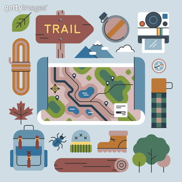 Nature Trail Map & Objects—Brightline Series 이미지 (1367761890) - 게티이미지뱅크
