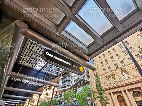 Banner of Commonwealth Bank of Australia (CBA) flagship headquarters ...