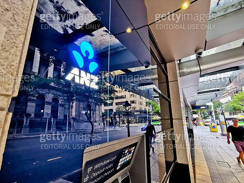 Smart ATM at ANZ bank branch office in Brisbane Central Business District on Queen Street. A man ...