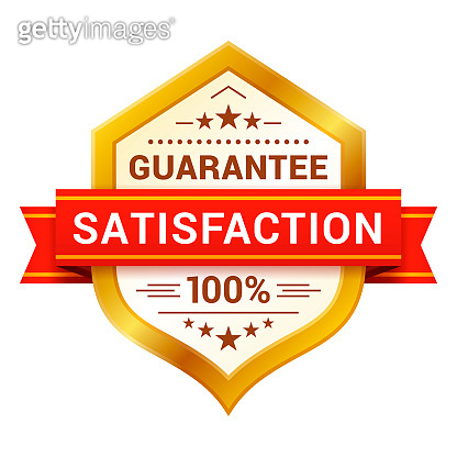 100 percent guarantee sign customer satisfaction golden heraldic badge ...