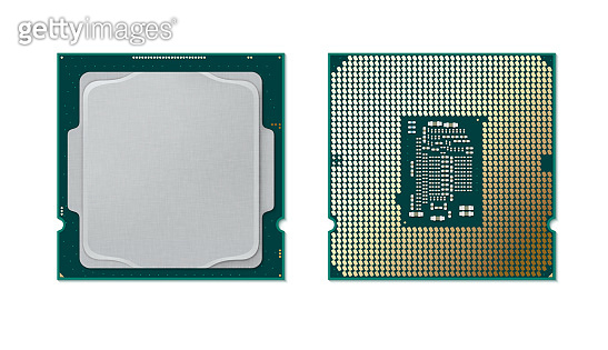 Computer processor semiconductor microchip front side view set ...