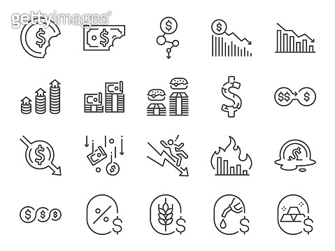 Inflation rate icon set. Included the icons as recession, economic ...
