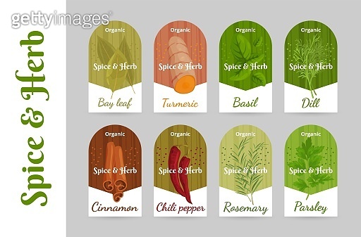 Spice and herb organic flavoring paper tag with names for gourmet food ...