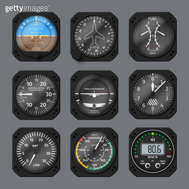Aircraft indicators control panel set realistic vector illustration ...