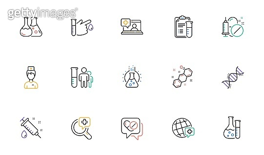 Medical healthcare line icons. Drug testing, scientific discovery and ...
