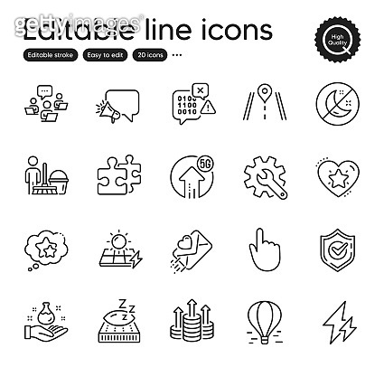 Set of Business outline icons. Contains icons as Binary code, Insomnia and Solar panels elements ...