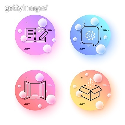 Cogwheel, Engineering documentation and Open door minimal line icons. For web application ...