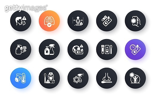 Covid Test icons. Nasal swab, Blood testing, Waiting time. Social ...