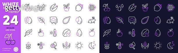 Feather, Leaf dew and Animal tested line icons for website, printing ...