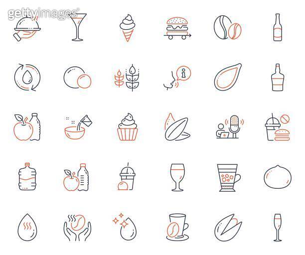 Food and drink icons set. Included icon as Hot water, Refill water and ...