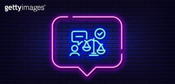 Lawyer line icon. Court judge sign. Neon light speech bubble. Vector ...