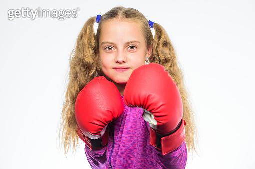 Girl boxer knows how defend herself. Girl child strong with boxing ...