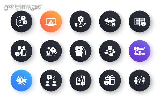 Questions icons. Problem solve, Artificial Intelligence computer, Phone with Question mark ...