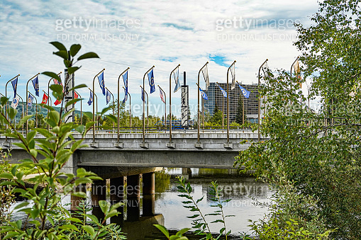 Veterans' Memorial Bridge over the Chena River, Fairbanks, Alaska, USA ...