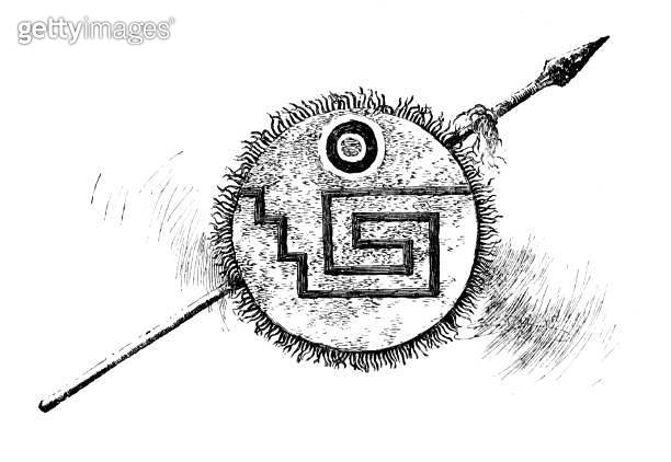 Aztec Weapons, Spear and Shield, in Ancient Mexico (1432035821) - 게티이미지뱅크