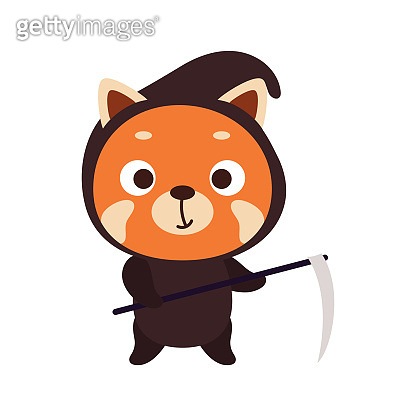 Cute little Halloween red panda in a grim Reaper costume. Cartoon ...