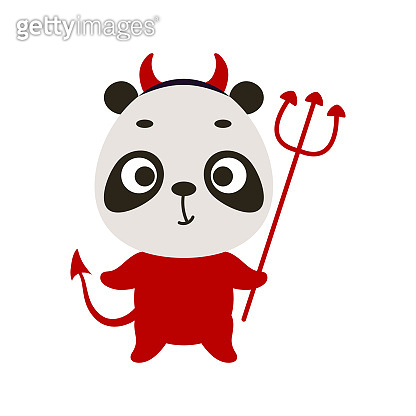 Cute little Halloween panda in a devil costume. Cartoon animal ...