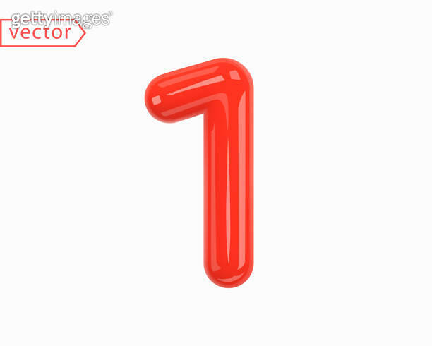 Number 1 Sign. Realistic Red Glossy 3D Numeral One isolated on white ...