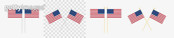 USA flag set. Crossed and vertical US flags. Pennant angle 28 degrees ...