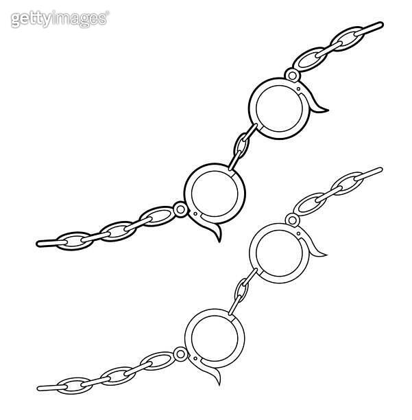 Linear drawing of handcuffs shackles with a chain for a criminal ...