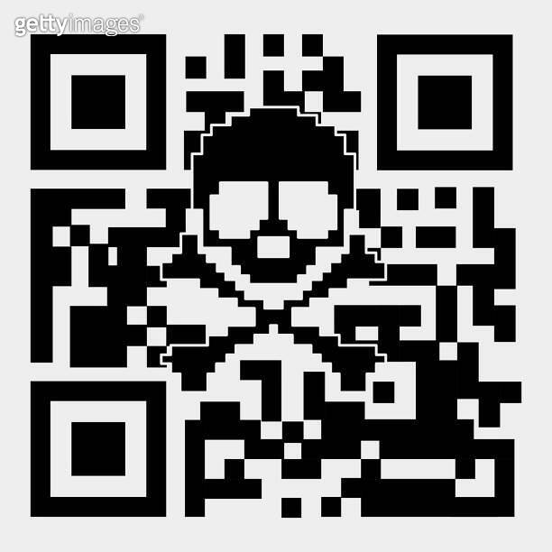 QR code with skull and crossbones. QR code scam concept. Flat style ...
