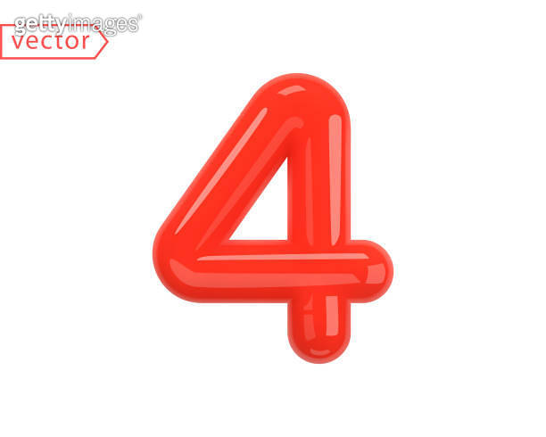 Number 4 Sign. Realistic Red Plastic Glossy 3D Number Four isolated on ...