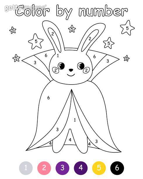 Color by number game for kids. Rabbit in costume vampire. Halloween ...