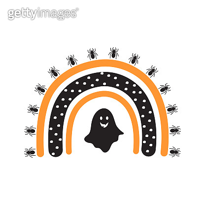 Halloween rainbow with ghost. Cute hand drawn icon for celebrating ...