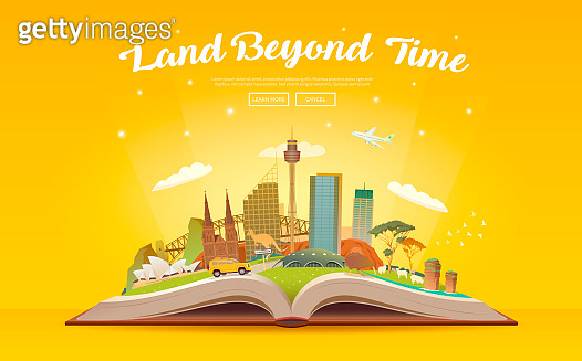 Travel to Australia. Open book with landmarks. 이미지 (1401818524) - 게티이미지뱅크