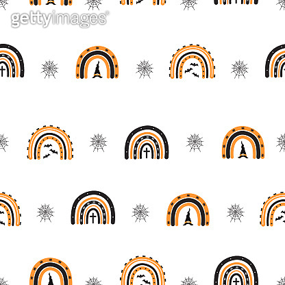 Halloween seamless pattern with scary rainbows. Cute hand drawn ...