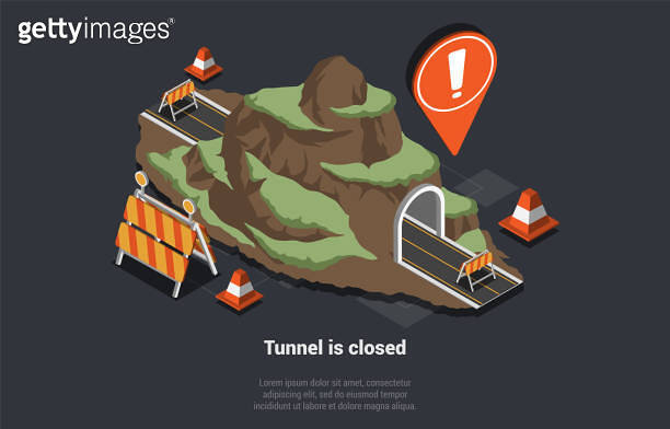 Road Works, Tunnel Construction Composition. Closed Tunnel Due to Road ...