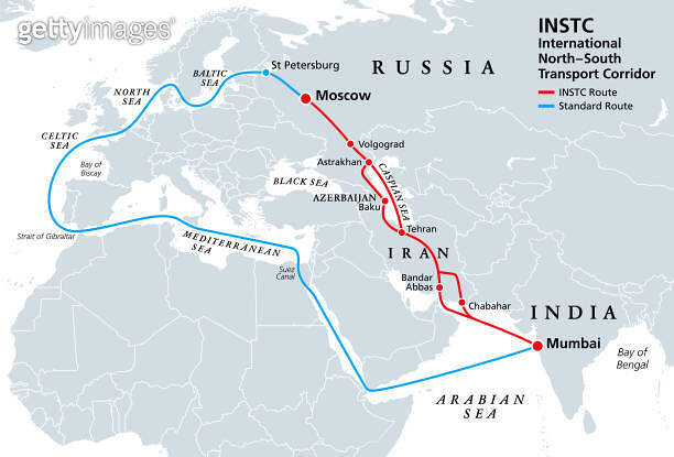 INSTC, International North–South Transport Corridor, political map 이미지 ...