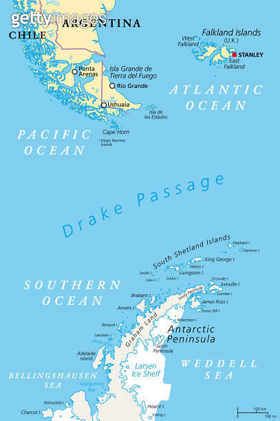 Drake Passage, political map, referred to as Mar de Hoces, Hoces Sea ...