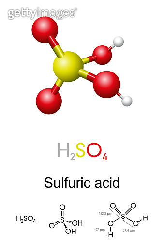 Sulfuric acid, H2SO4, ball-and-stick model, molecular and chemical ...